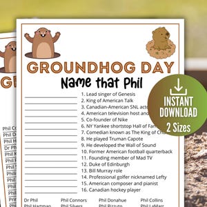 Groundhog Day Name That Phil Game, Groundhog Day Trivia Match Up ...
