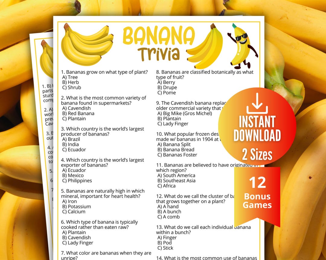 Banana Trivia Game, Summer Banana Trivia Quiz,fall Birthday Party Game ...