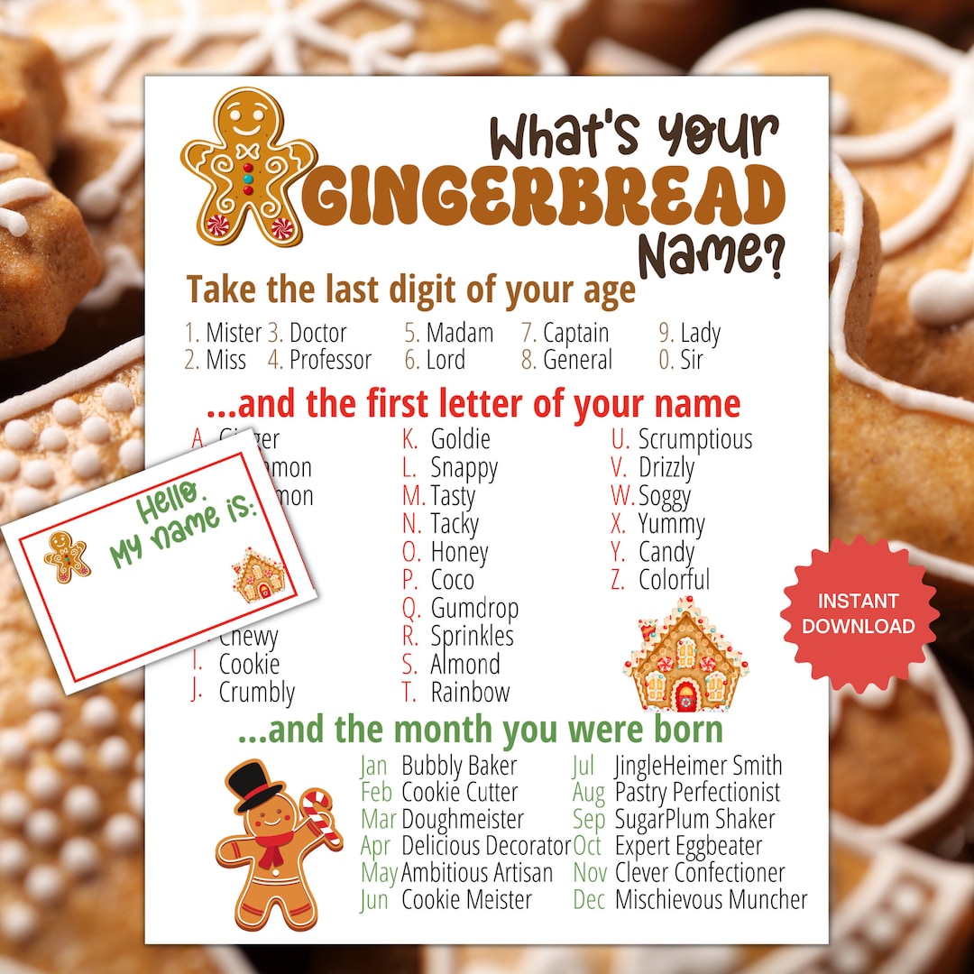 What's Your Gingerbread Name Game WITH NAMETAGS + SIGN, Gingerbread ...