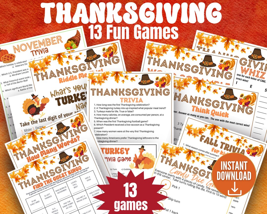 Thanksgiving Game Bundle, Fall Trivia Games, 13 Fun Printable Games for ...