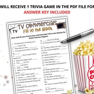 TV Commercial Trivia Game, Ad Slogan Fill in the Blank Quiz, Printable ...