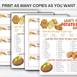 What's Your Potato Bar Name Game WITH NAMETAGS +sign,baked Potato Bar ...