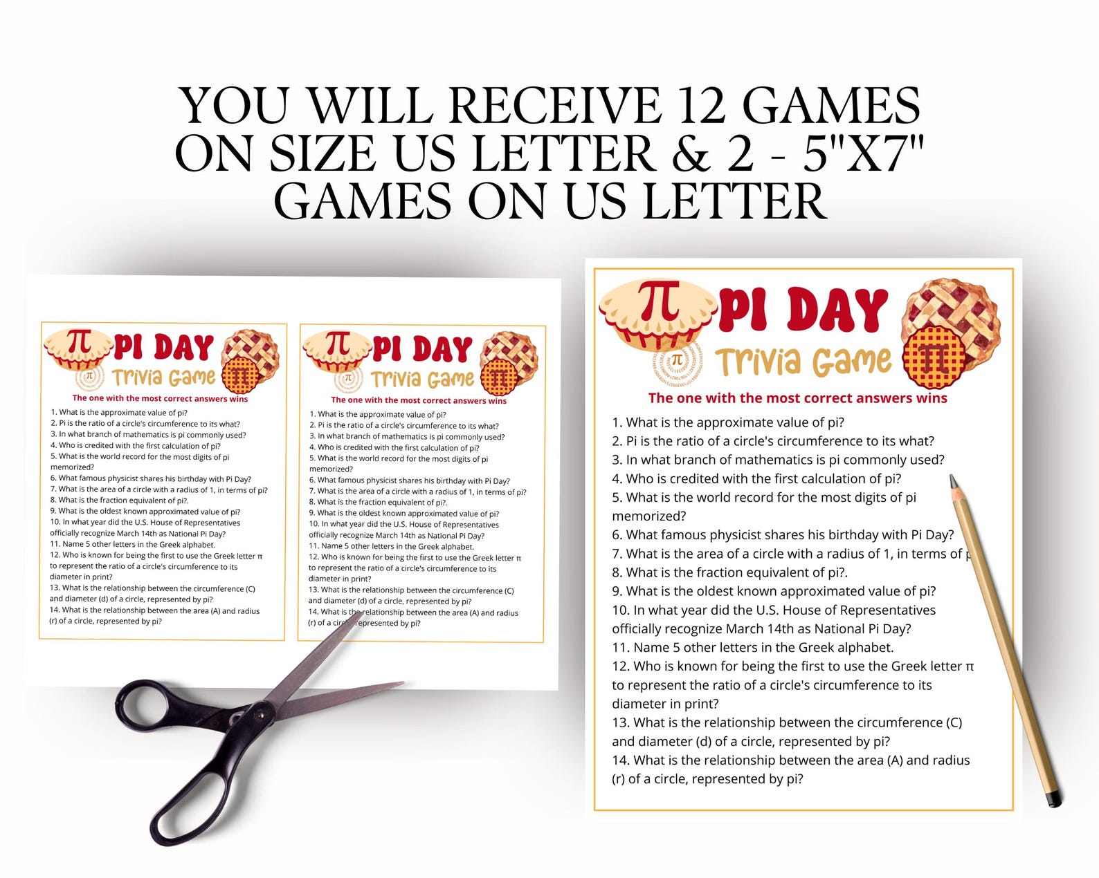Pi Day Trivia Bundle, Printable Pi Day Game for Kids and Adults ...