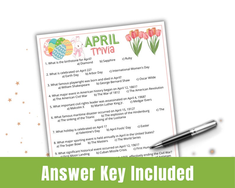 April Trivia Game, Spring Season Game, Holiday Party Game, Monthly ...
