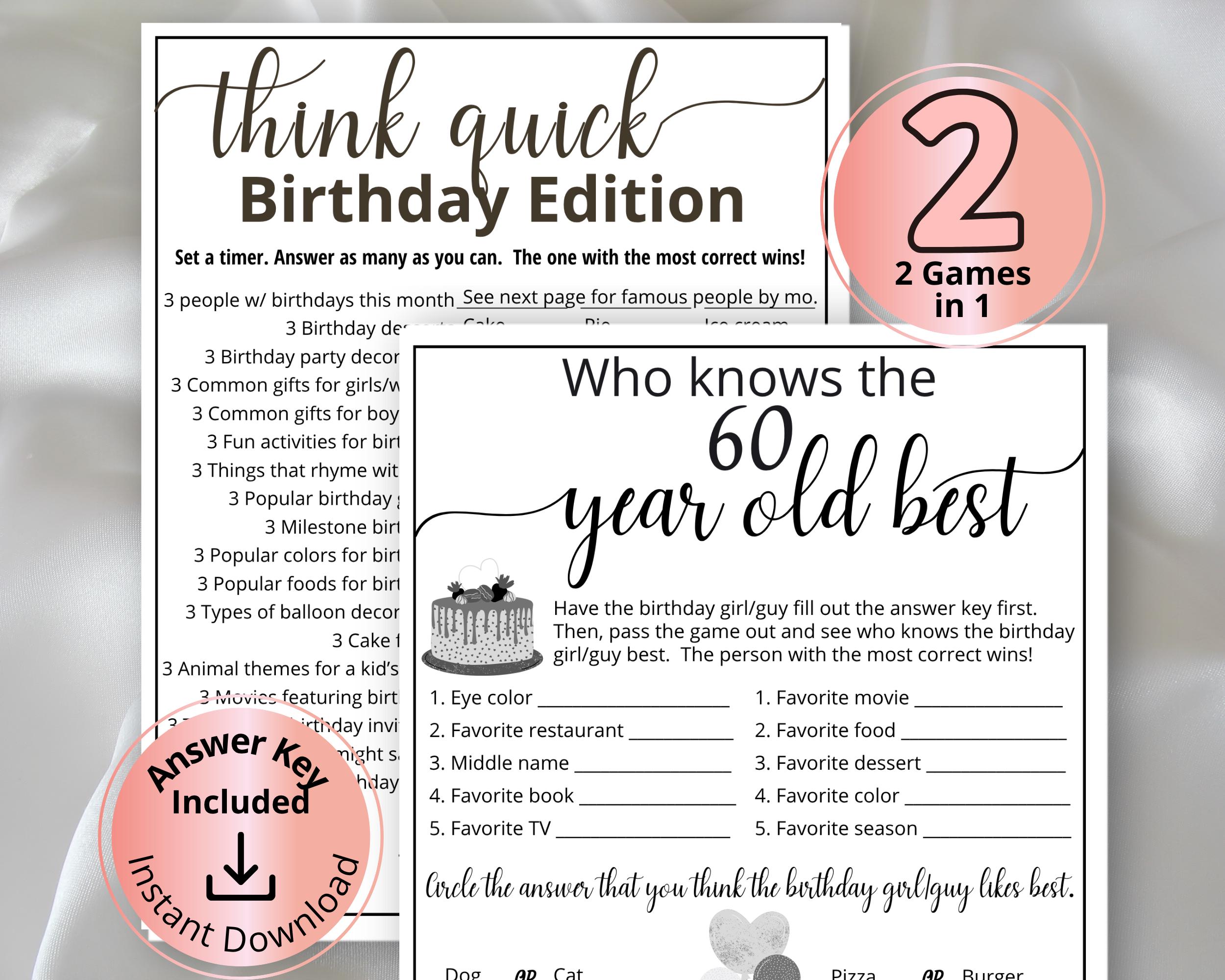 Who Knows the 60 Year Old Best + Think Quick-2 Game Bundle, Born in ...