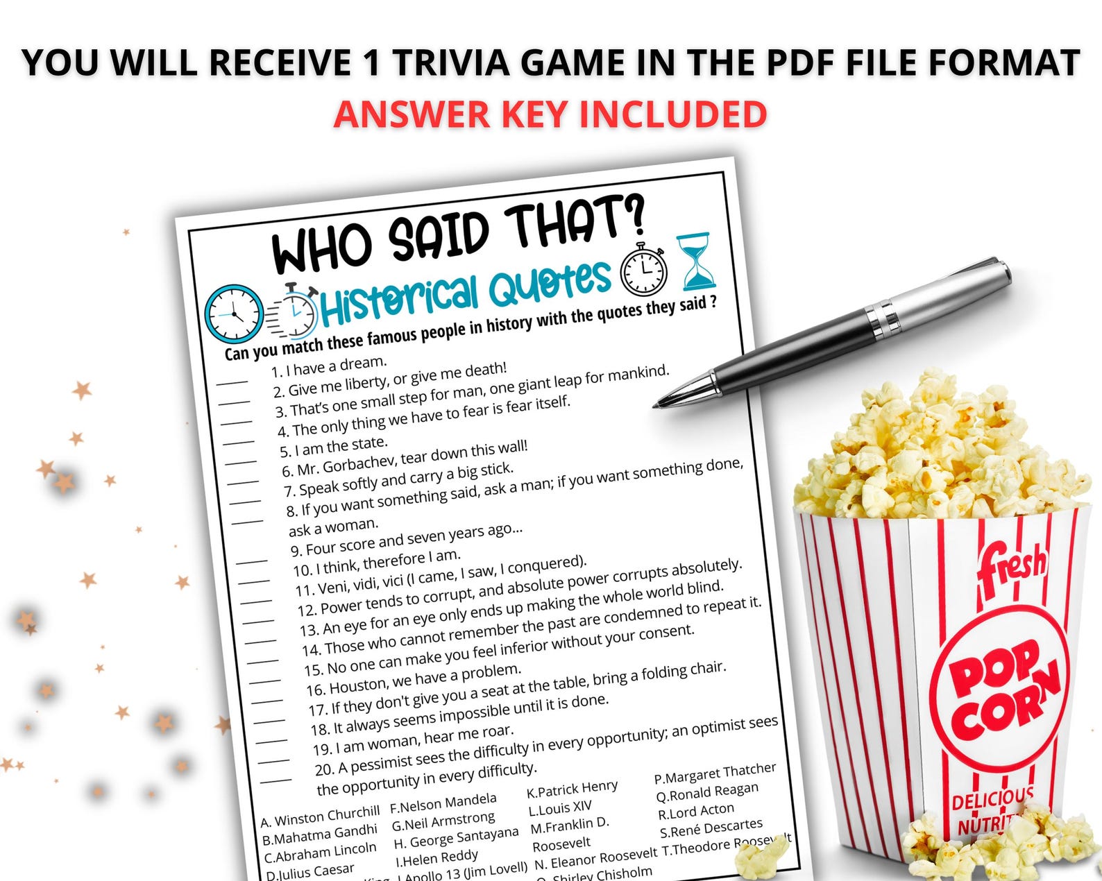 Famous History Quotes Trivia Game,historical Quotes Quiz,pop Culture ...