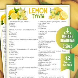 Lemon Trivia Game, Summer Lemonade Trivia Quiz, Summer Birthday Party ...