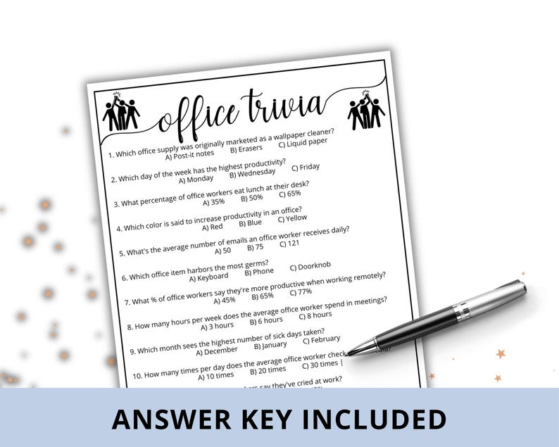 Office Trivia Team Building Games, Coworker Activity,happy Hour Office ...