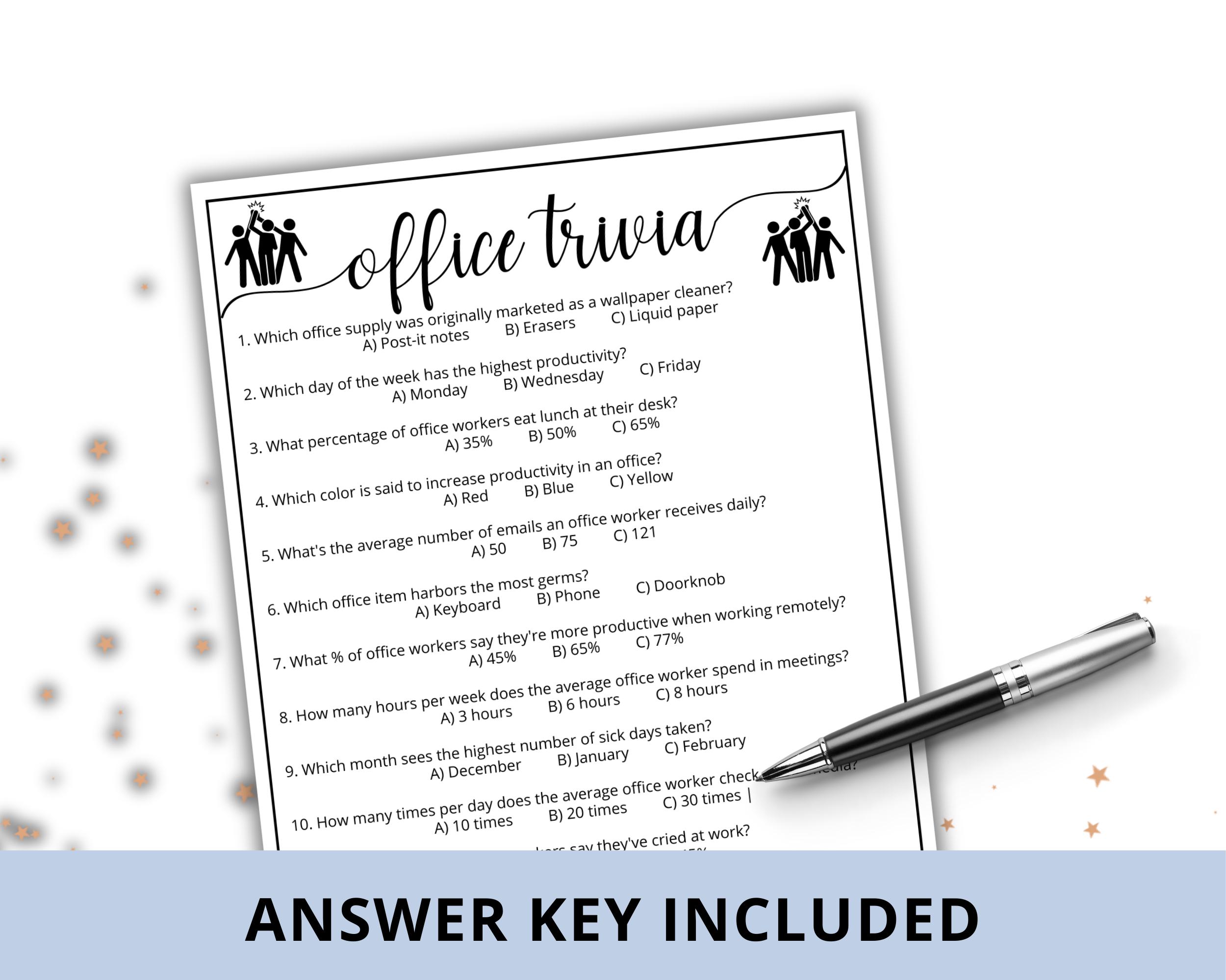 Office Trivia Team Building Games, Coworker Activity,happy Hour Office Party,teammate Workmate ...