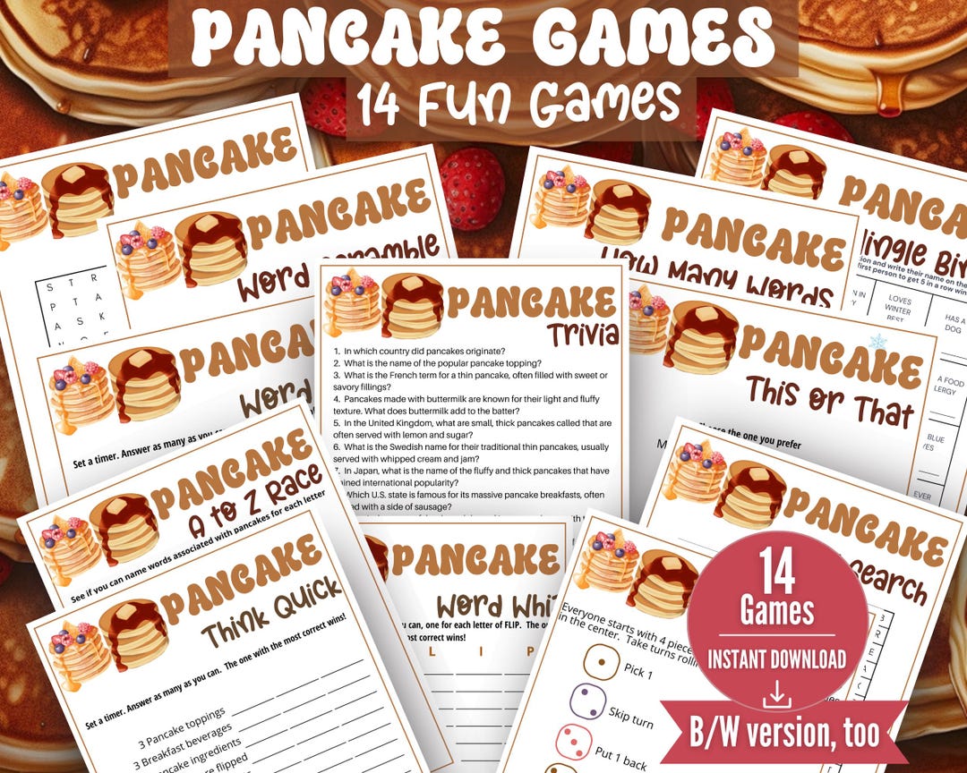Pancake Party Games Bundle, Pancakes and Pajamas, Pancake Day Games ...