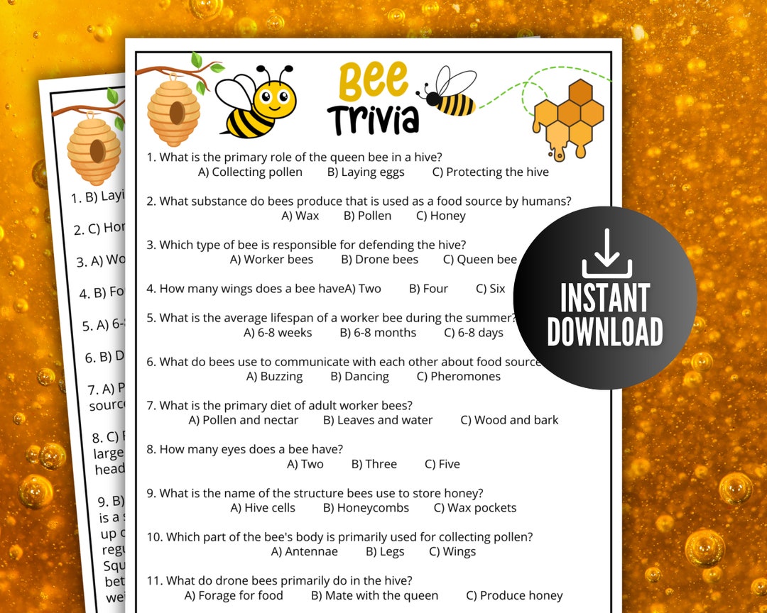 Bee Trivia Game,printable Honey Bee Game for Kids & Adults, What Will ...