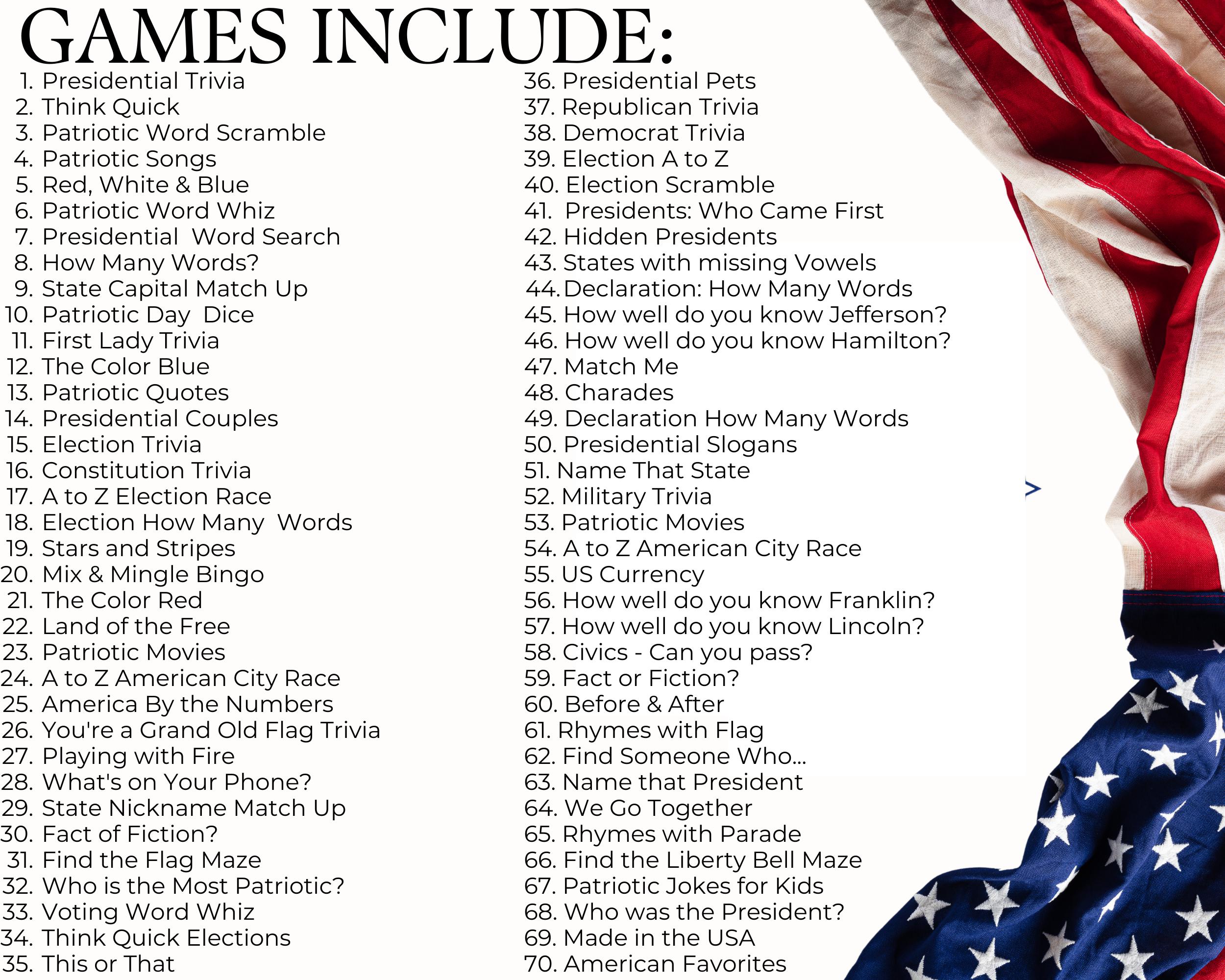 Presidents' Day Game Bundle, Mega Presidents Day Trivia,patriotic Songs ...