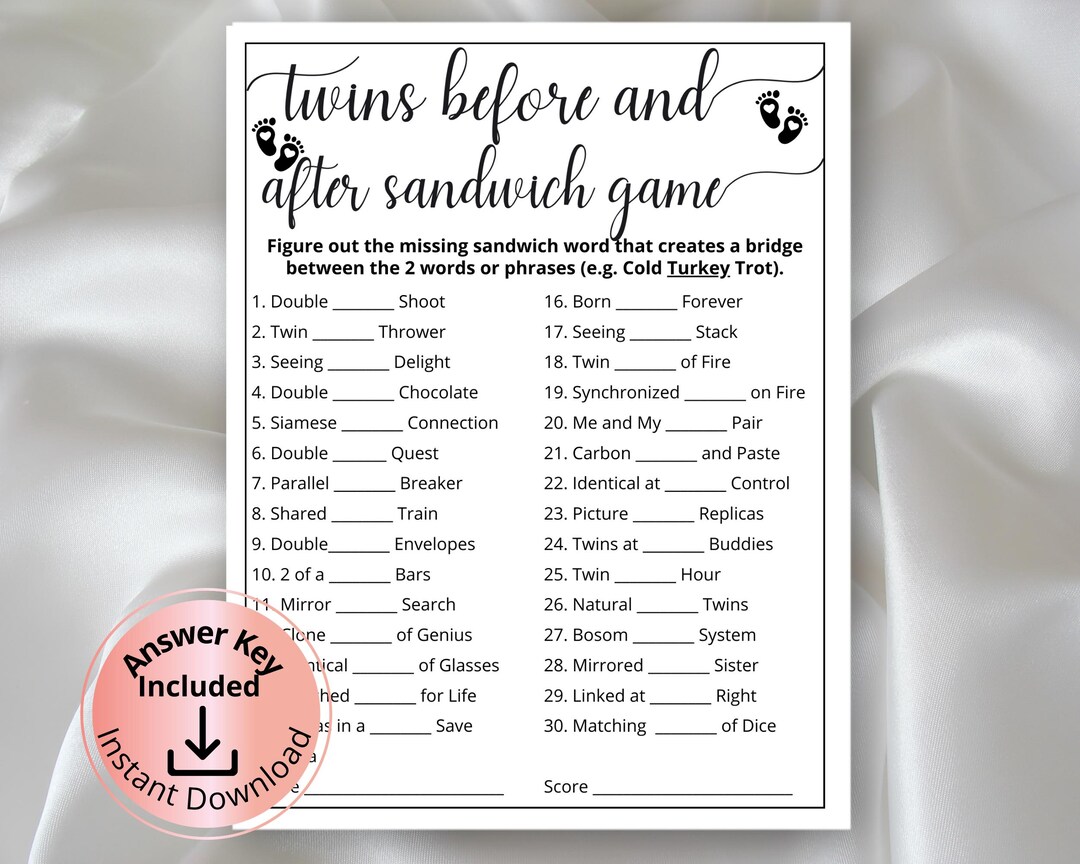 Twins Trivia for Baby Showers, Printable Before and After Baby Shower ...