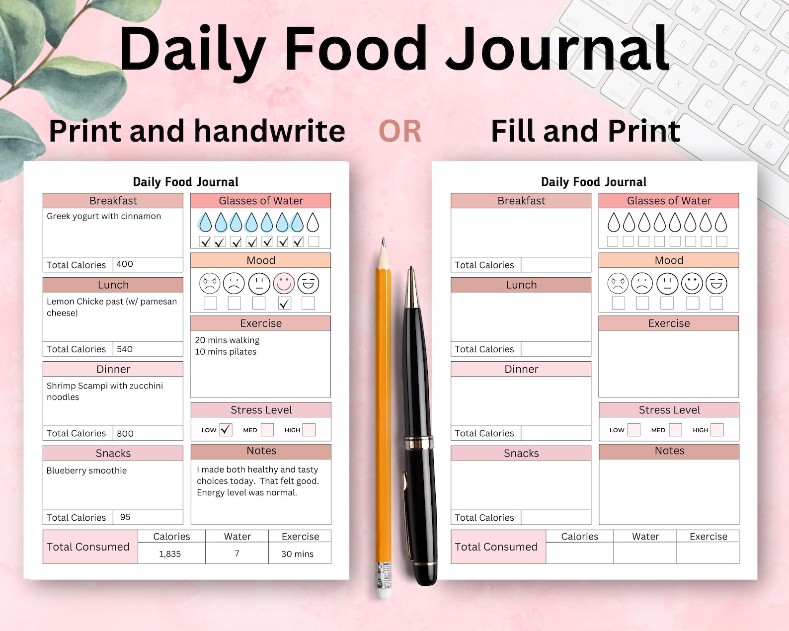 Editable Daily Food Journal, Printable Daily Food Journal, Daily Food ...