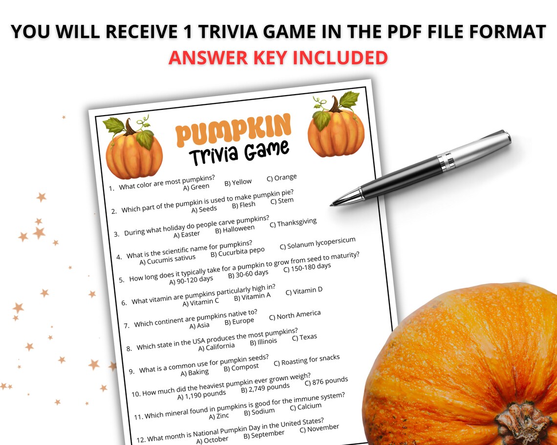 Pumpkin Trivia Game, Fall Trivia Game, Halloween Party Game, Halloween ...