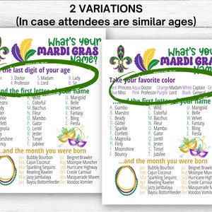 What's Your Mardi Gras Name Game WITH NAMETAGS + SIGN, Game, Mardi Gras ...