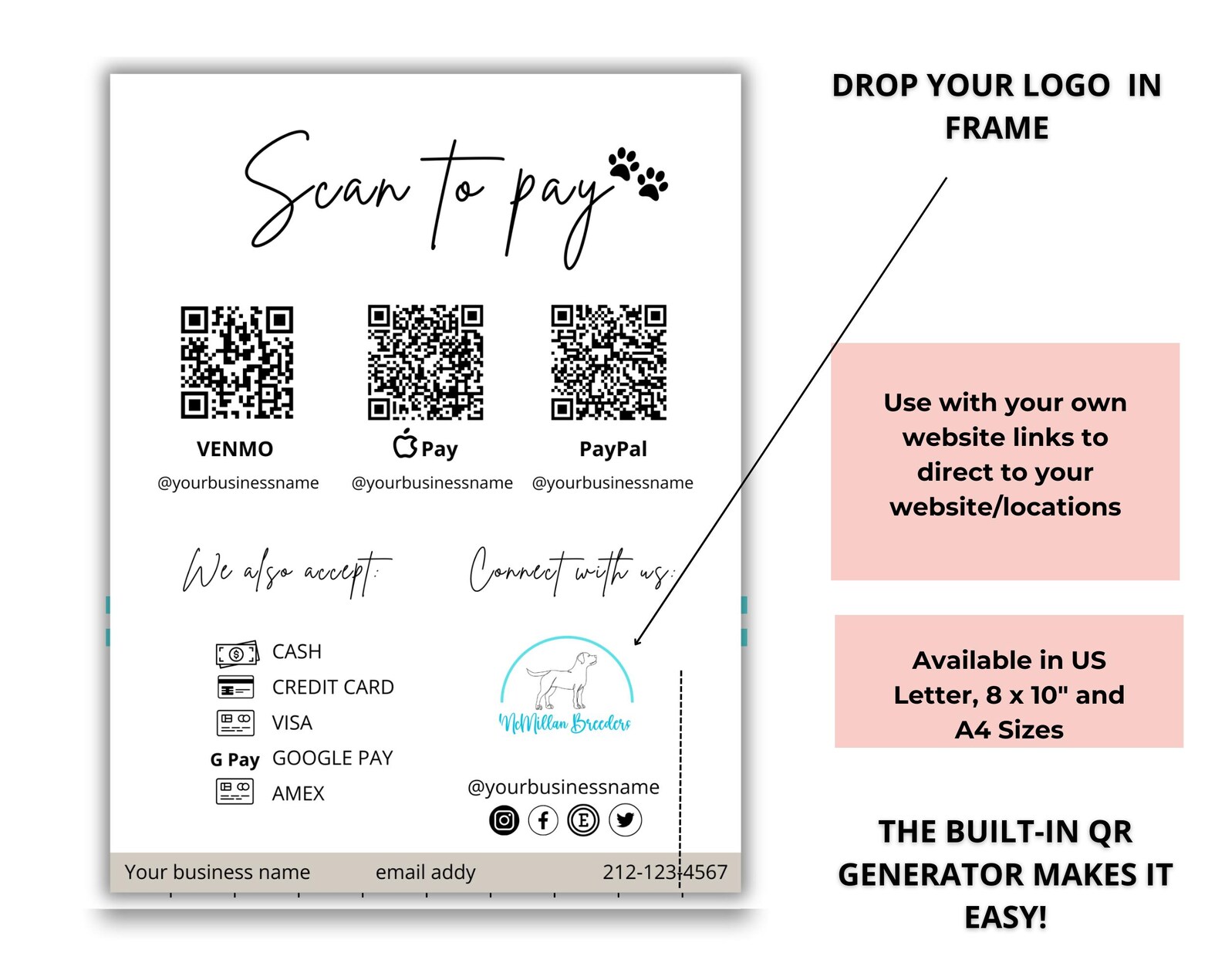 Editable Dog Breeder Scan to Pay Flyers, Canva Puppy Business QR Code ...