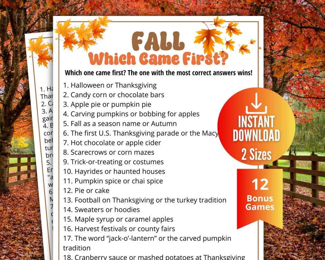 Fall Trivia Game, Autumn Which Came First Quiz, Fall Season Office ...
