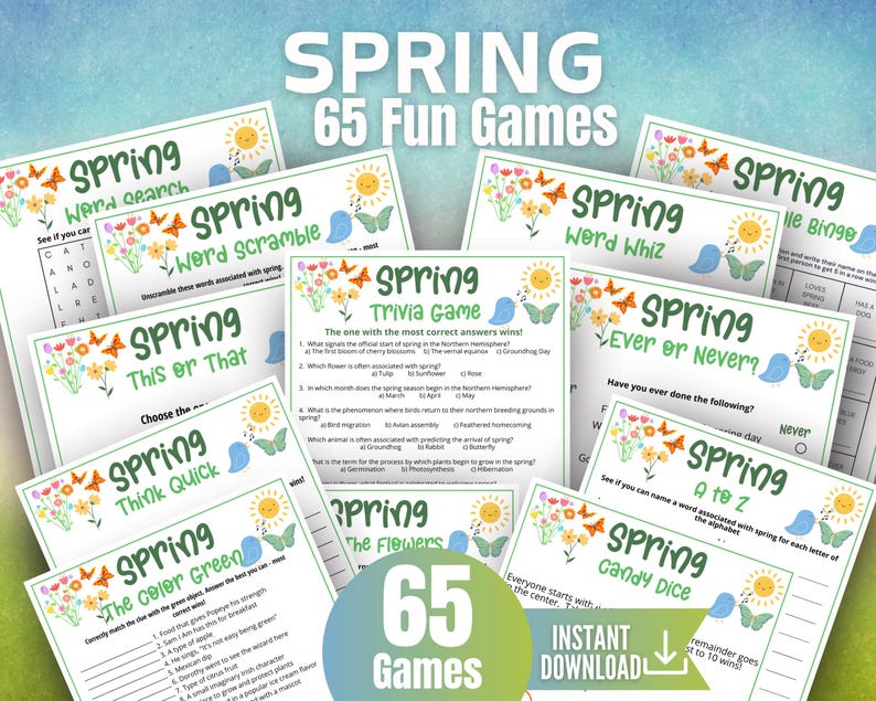 Spring Trivia Game Bundle, 65 Printable Spring Games for Kids & Adults ...