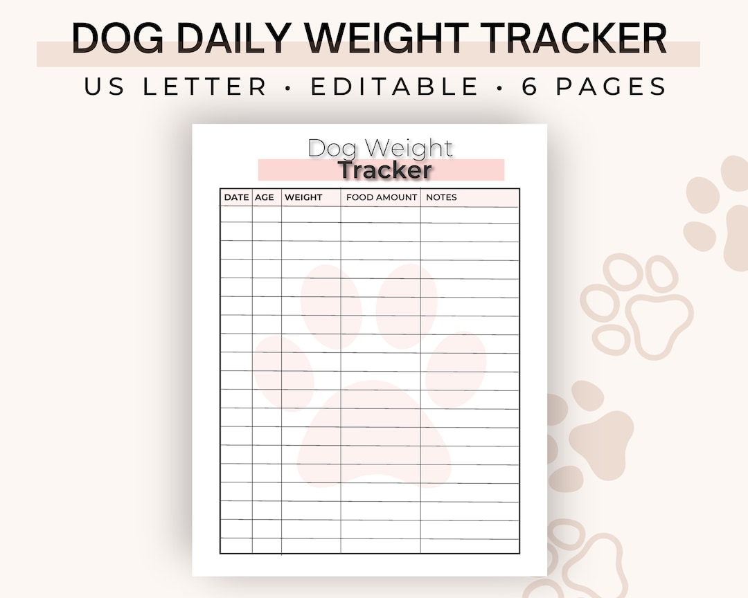 Dog Daily Weight Tracker Editable PDF D001 - Etsy