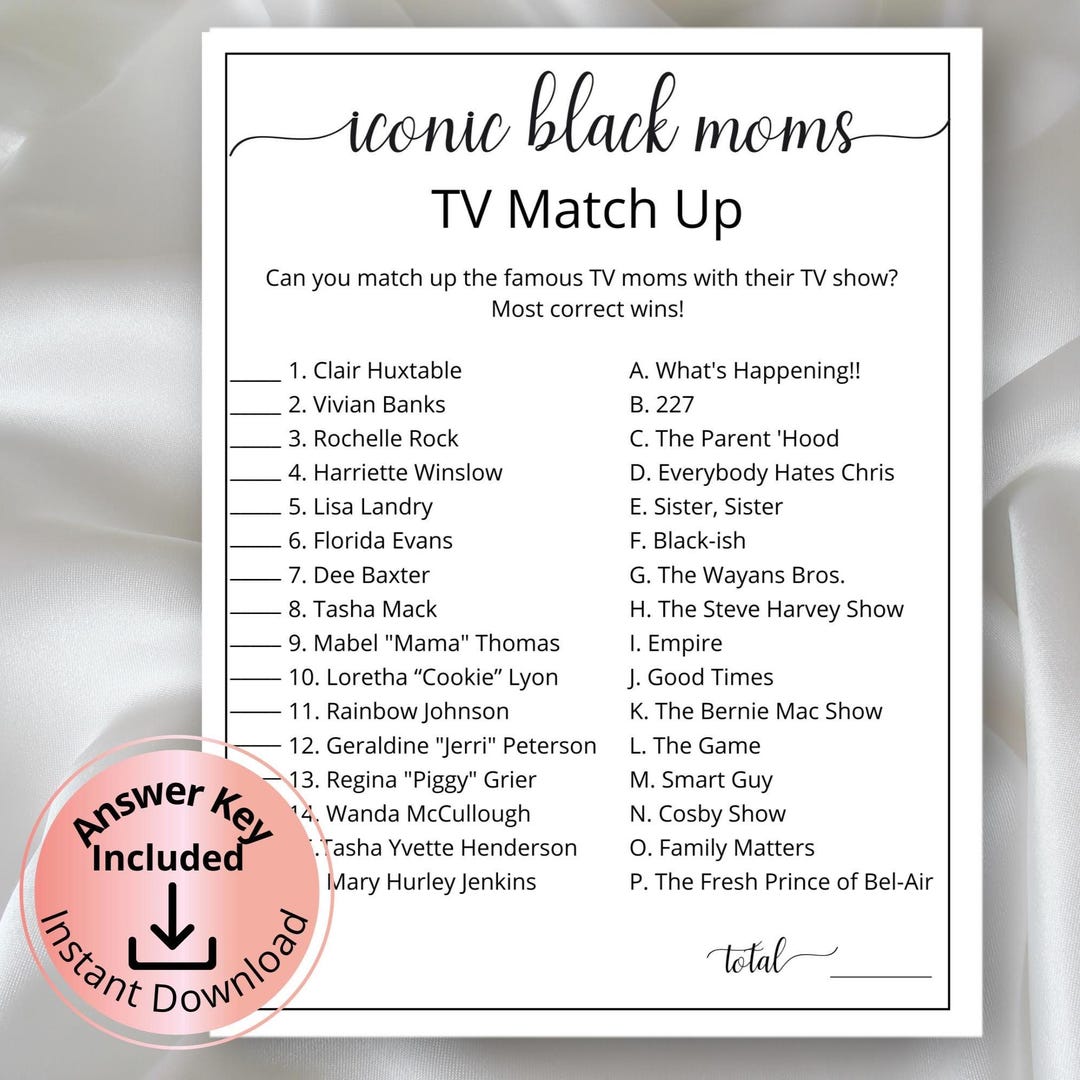 Iconic Black Moms Trivia for Baby Showers, Black Mama Match up Baby ...
