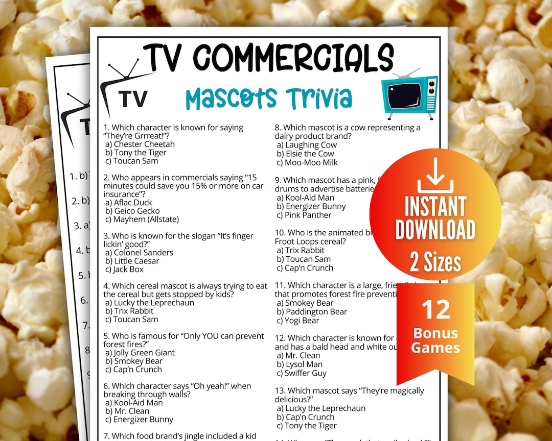 TV Commercial Mascot Trivia Game, Ad Slogan Spokes Character Quiz ...