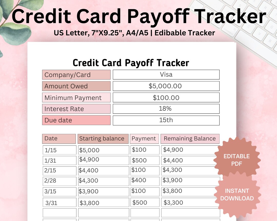Editable Credit Card Payoff Tracker Printable Credit Card - Etsy