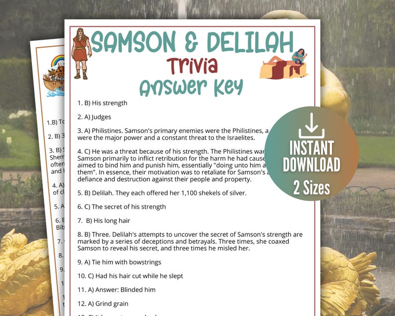 Samson & Delilah Trivia Game for Kids, Sunday School Bible Games, Old ...