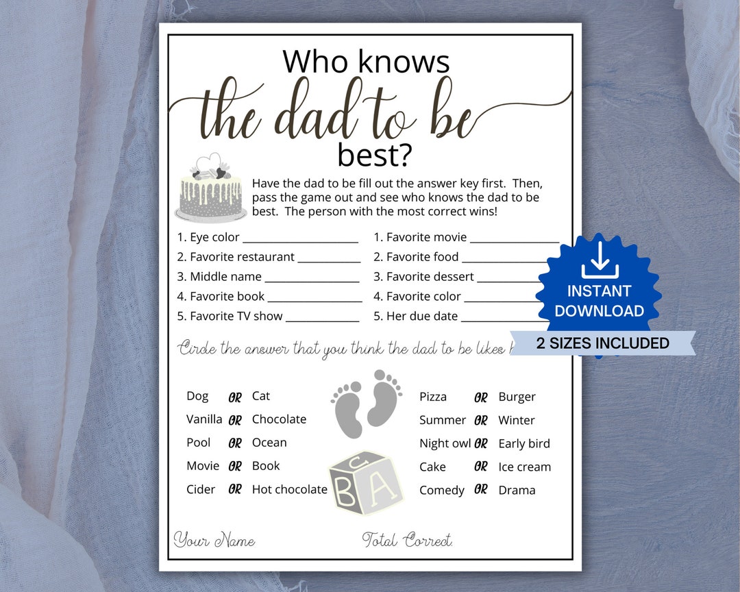 Who Knows the Dad to Be Best, Printable Baby Shower Game, Who Knows ...