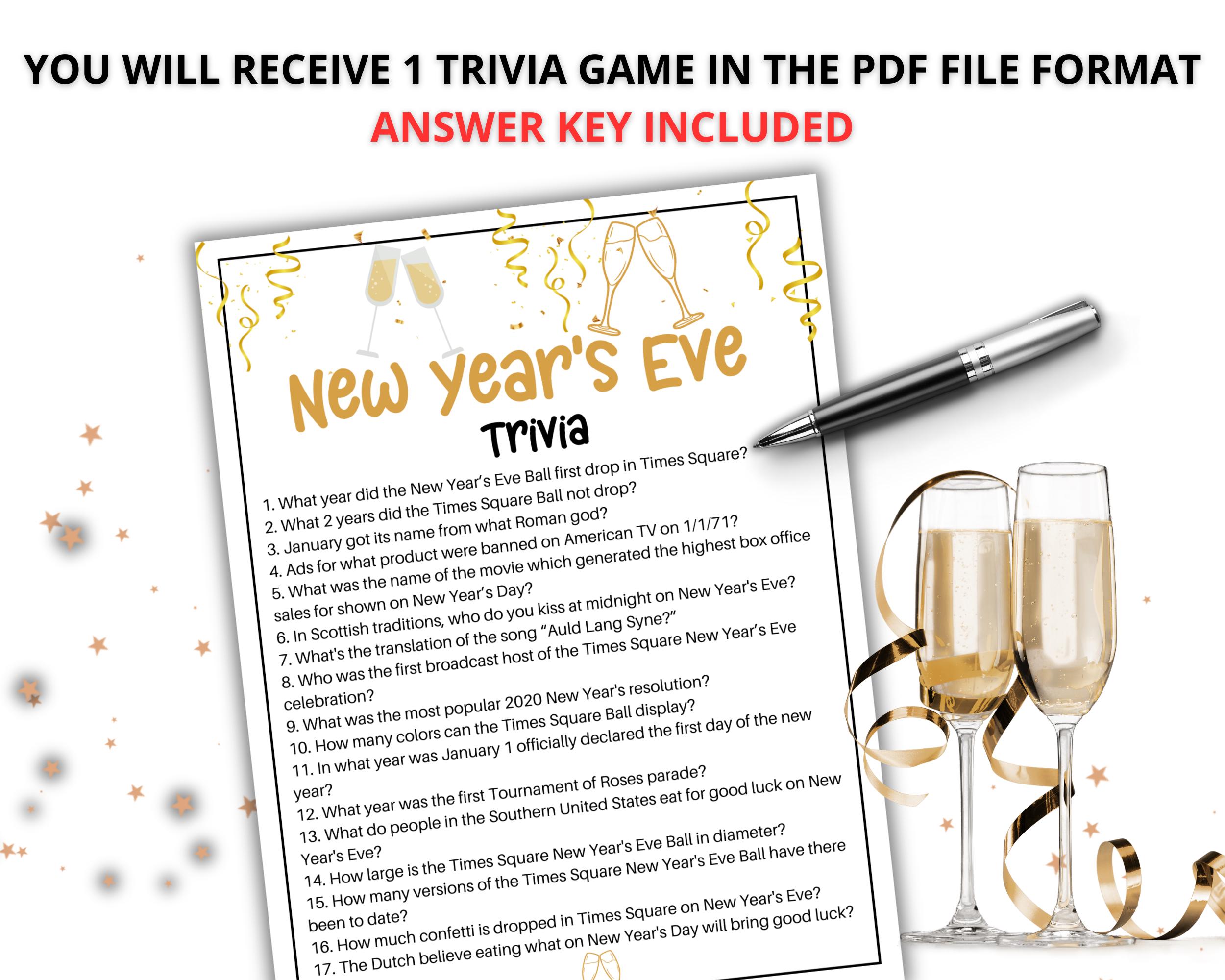 New Year's Eve Trivia Game, New Years Trivia Printable Game, Family ...