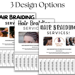 Editable Hair Braiding Marketing Flyer, Hair Beading Tear off Flyer ...