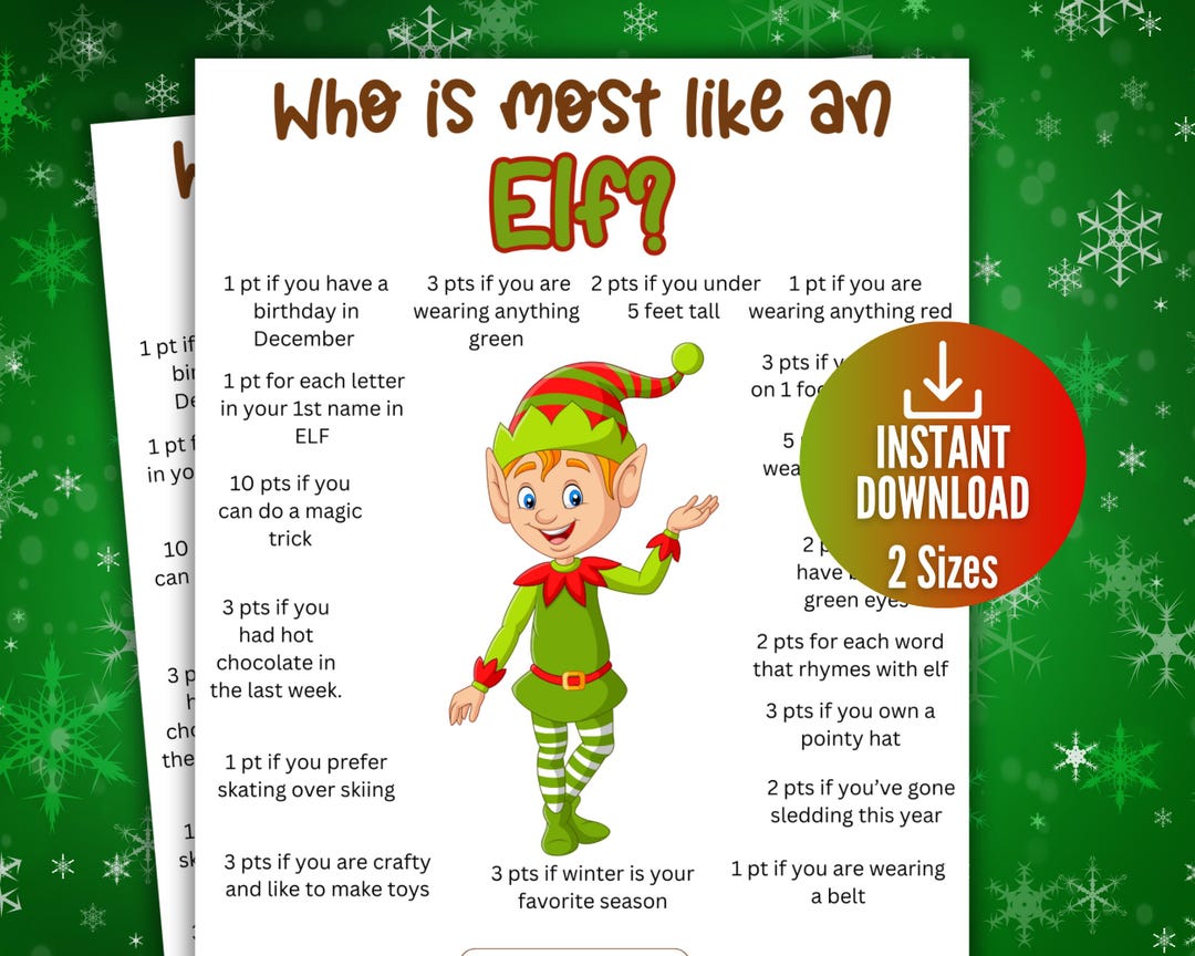 Who is Most Like an Elf, Elf Trivia Game, Christmas Party Game, Winter ...