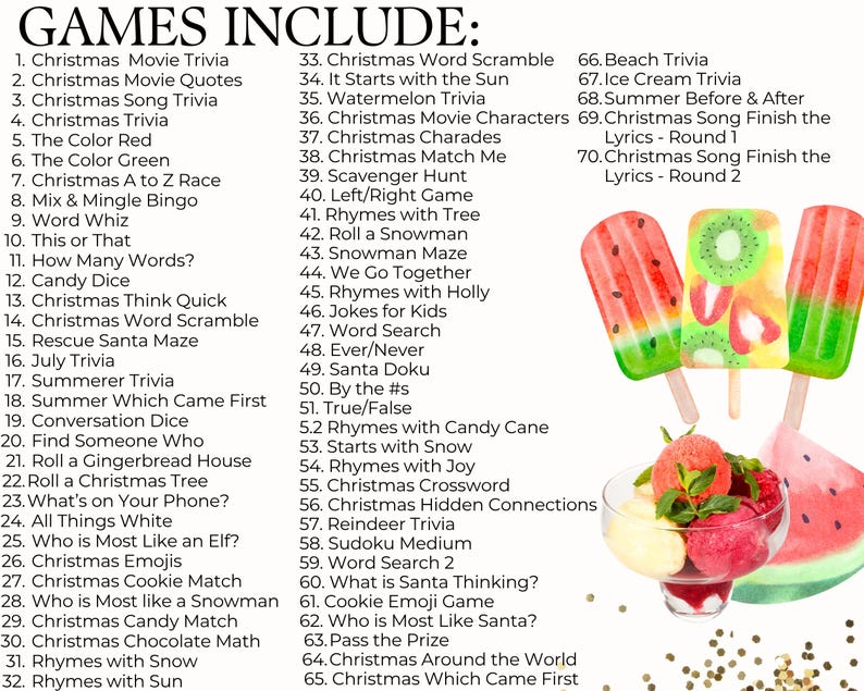 Christmas in July Game Bundle, Summer Gift Exchange Games, Christmas ...