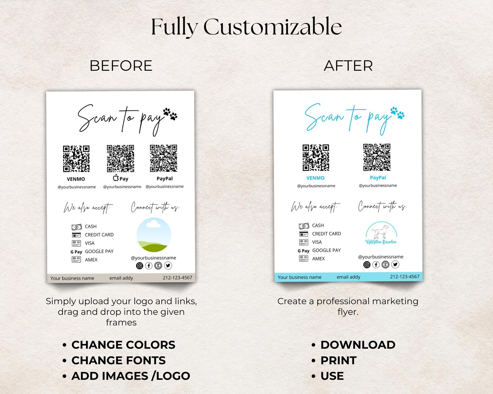 Editable Dog Breeder Scan to Pay Flyers, Canva Puppy Business QR Code ...