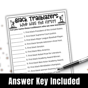 Famous Black Firsts Trivia Game, African American Trailblazers Quiz ...