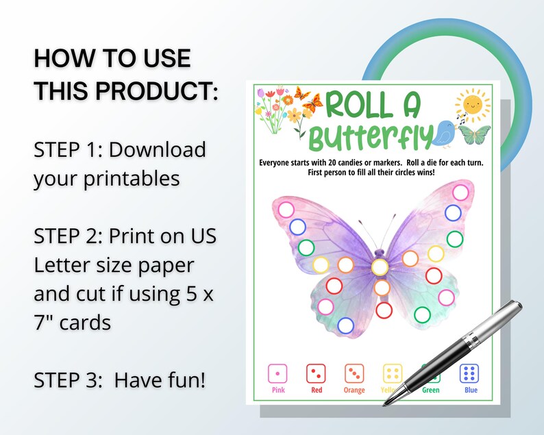 Roll a Butterfly Game,butterfly Fun for Kids & Teens, Spring Summer ...
