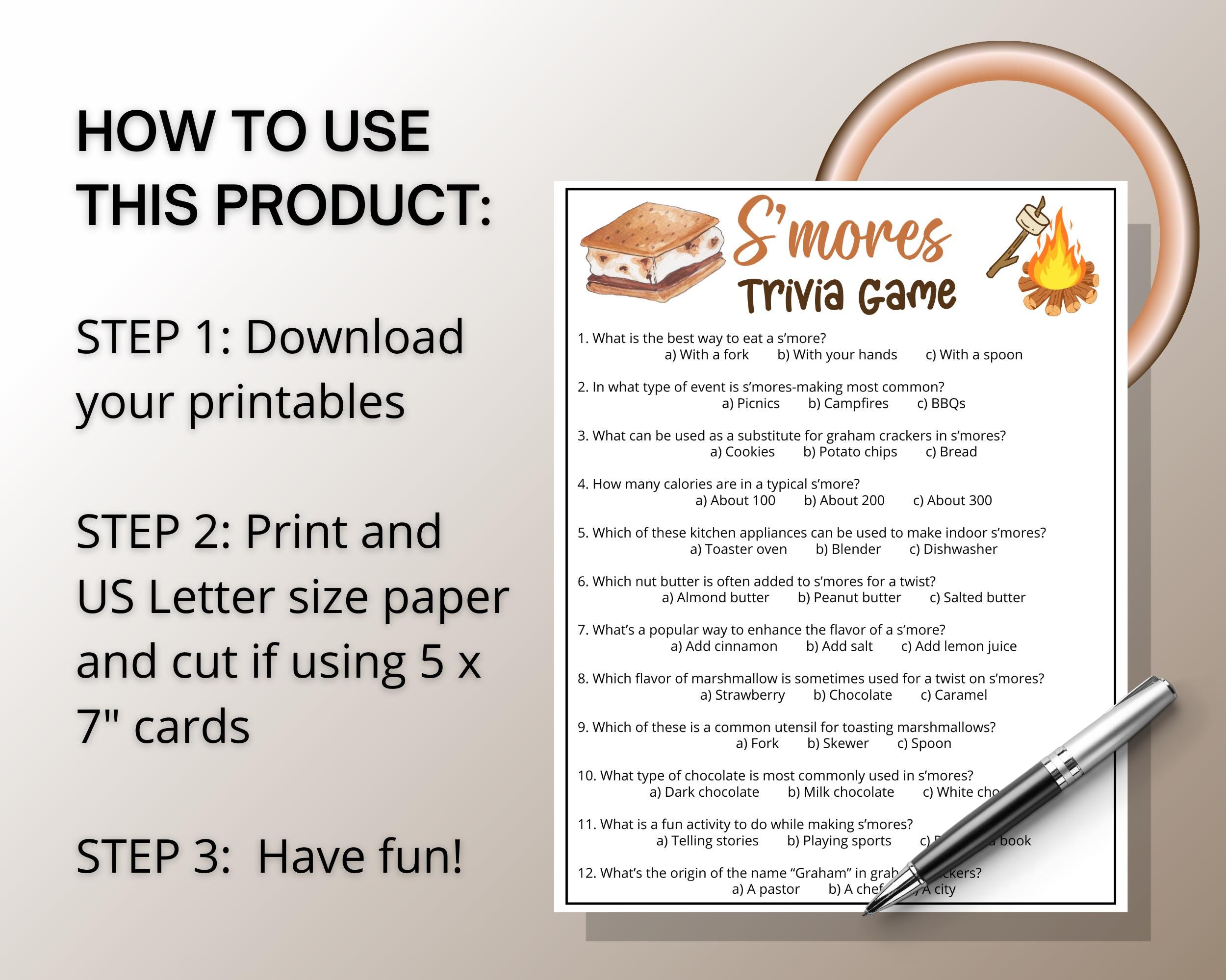 S'mores Trivia Game, Printable Campfire Game for Kids & Adults,s'mores ...