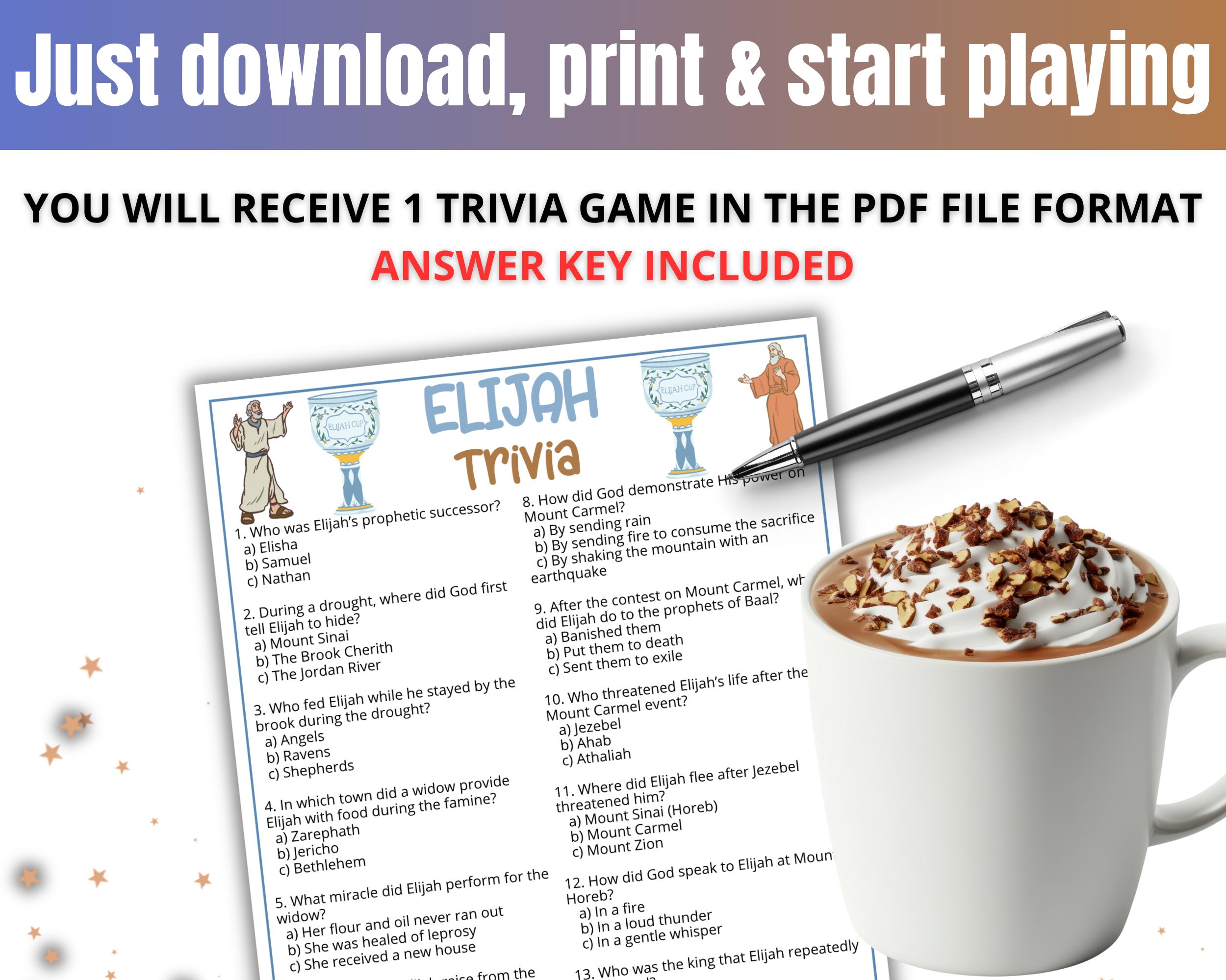 Elijah the Prophet Trivia Game for Kids, Sunday School Bible Games, Old ...