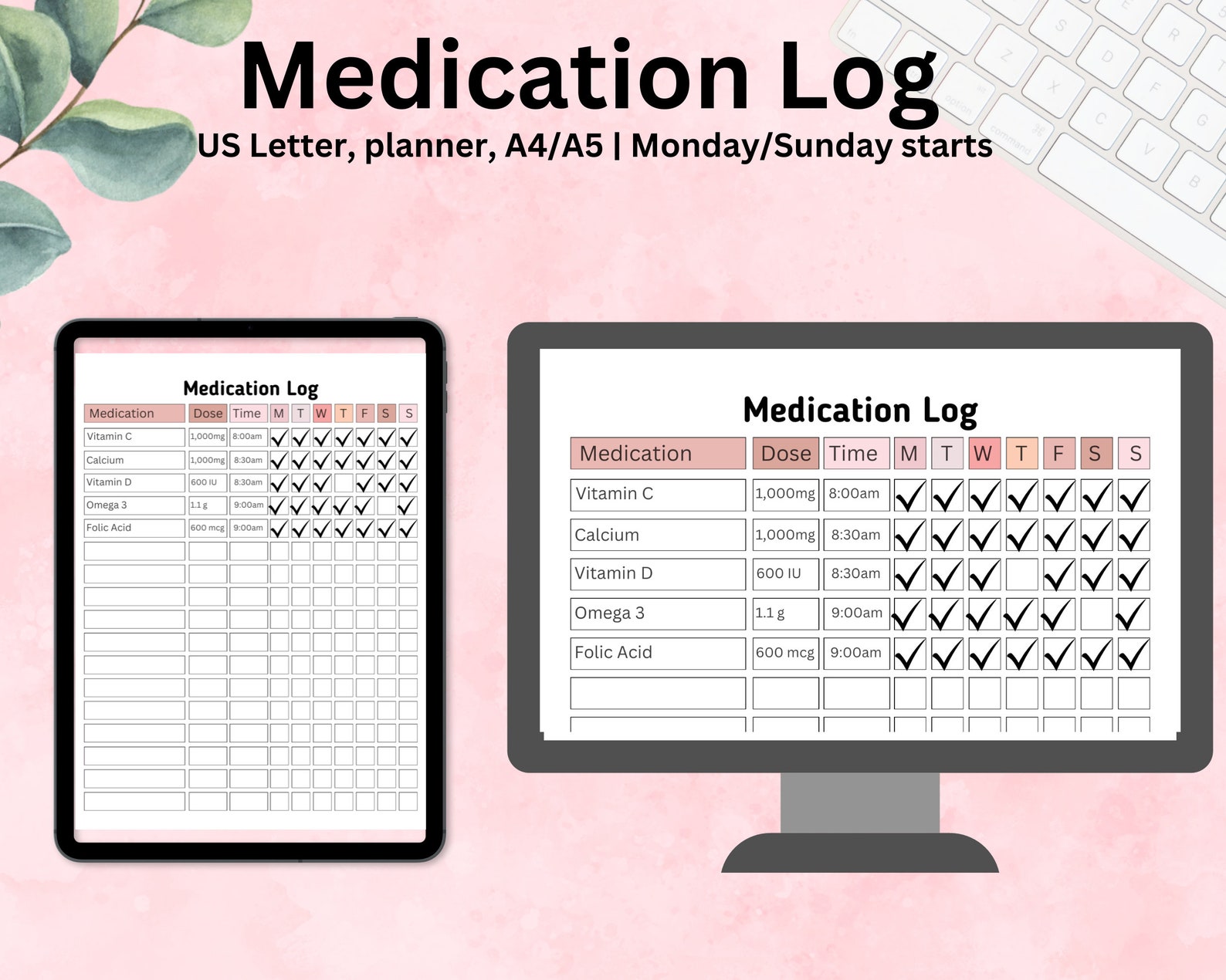Editable Medication Log,printable Supplement Tracking Sheet,medication ...