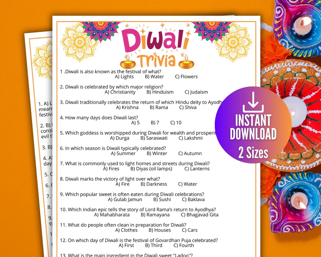 Diwali Trivia Game, Fun Activity for Indian and Hindu Holiday, Diwali ...