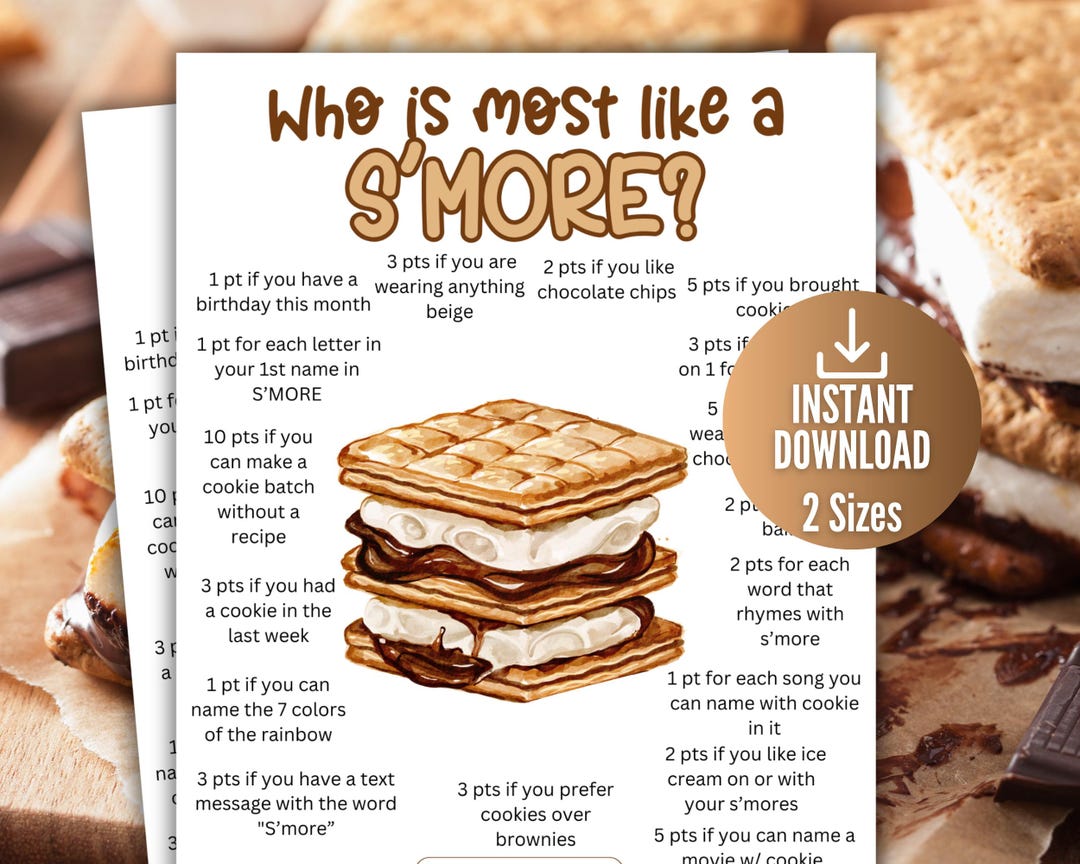 Who is Most Like a S'more Game, S'mores Bar Games, Camping Party Game ...