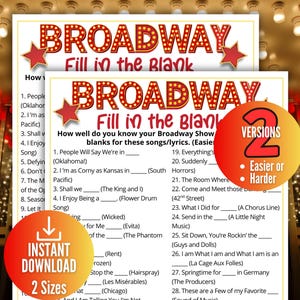 Broadway Musical Trivia Game, Musical Theater Fill in the Blank Quiz ...