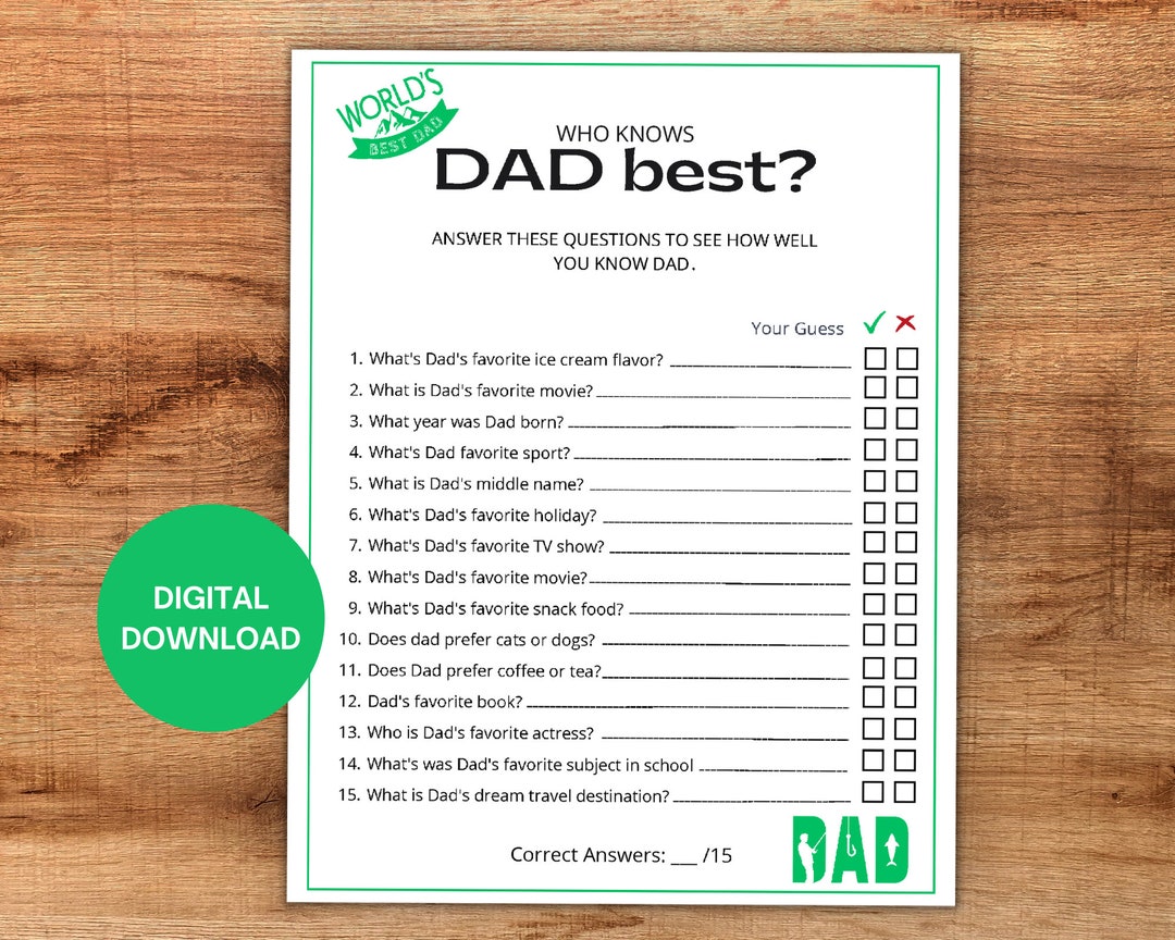 Who Knows Dad Best Game, Father's Day Game, Dad Birthday Game ...