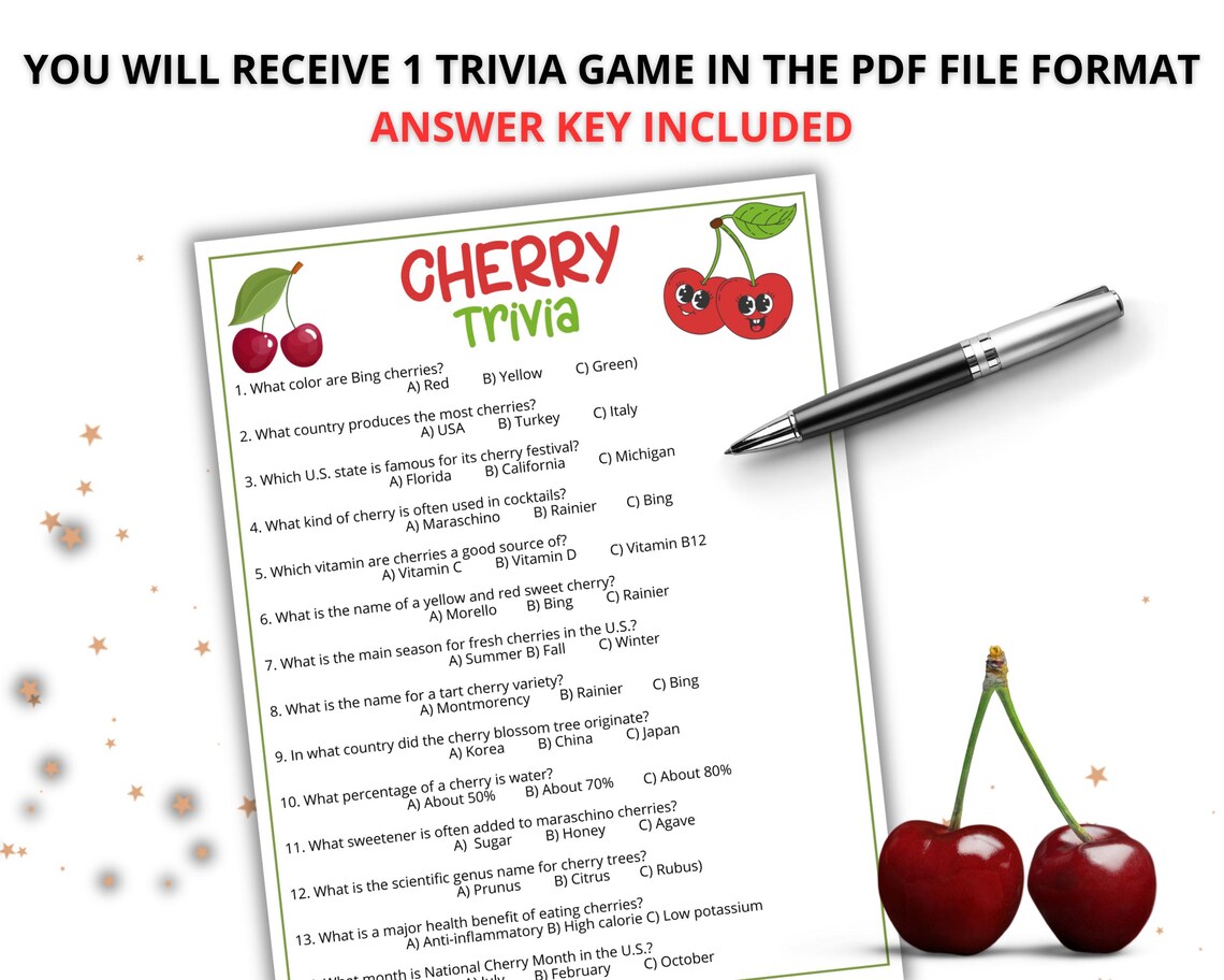 Cherry Trivia Game, Spring Trivia Game, Summer Birthday Party Game ...
