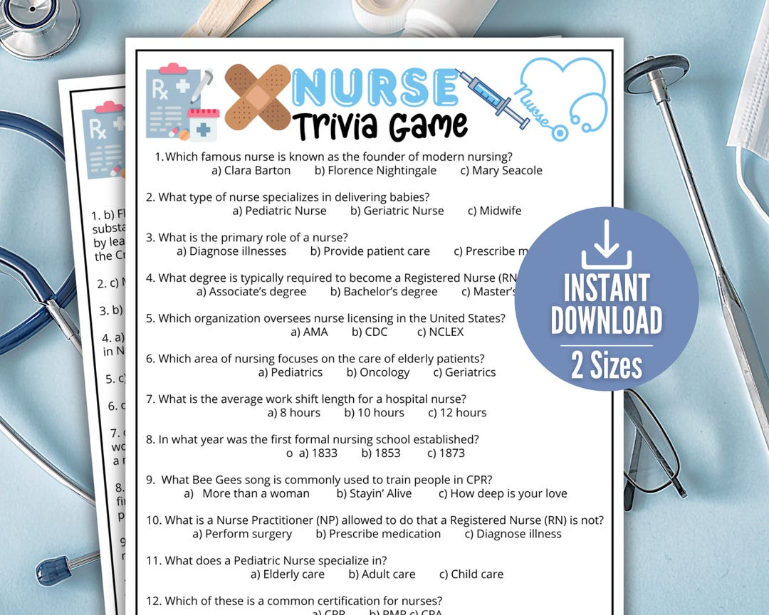 Nurse Trivia Game, Printable Nurse Appreciation Game, Medical Hospital ...