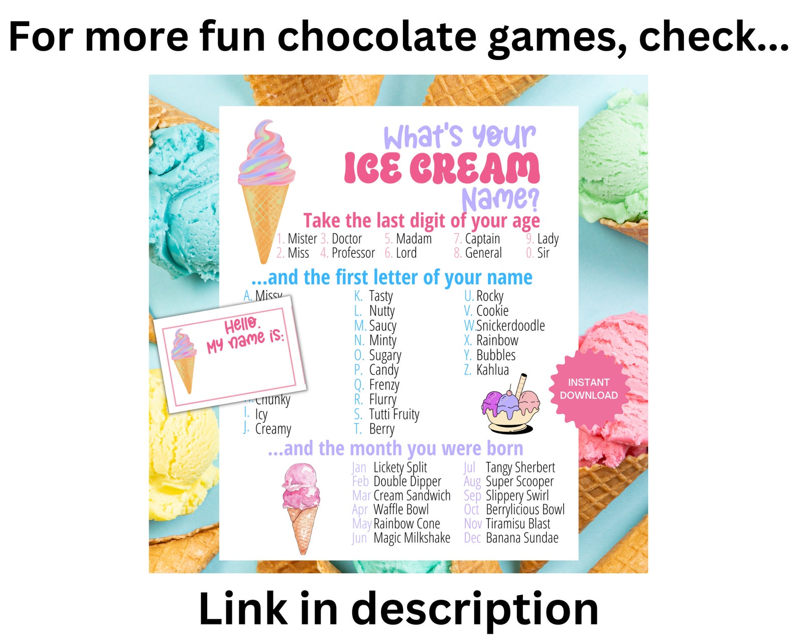 Ice Cream Trivia Game,printable Ice Cream Party Game for Kids & Adults ...