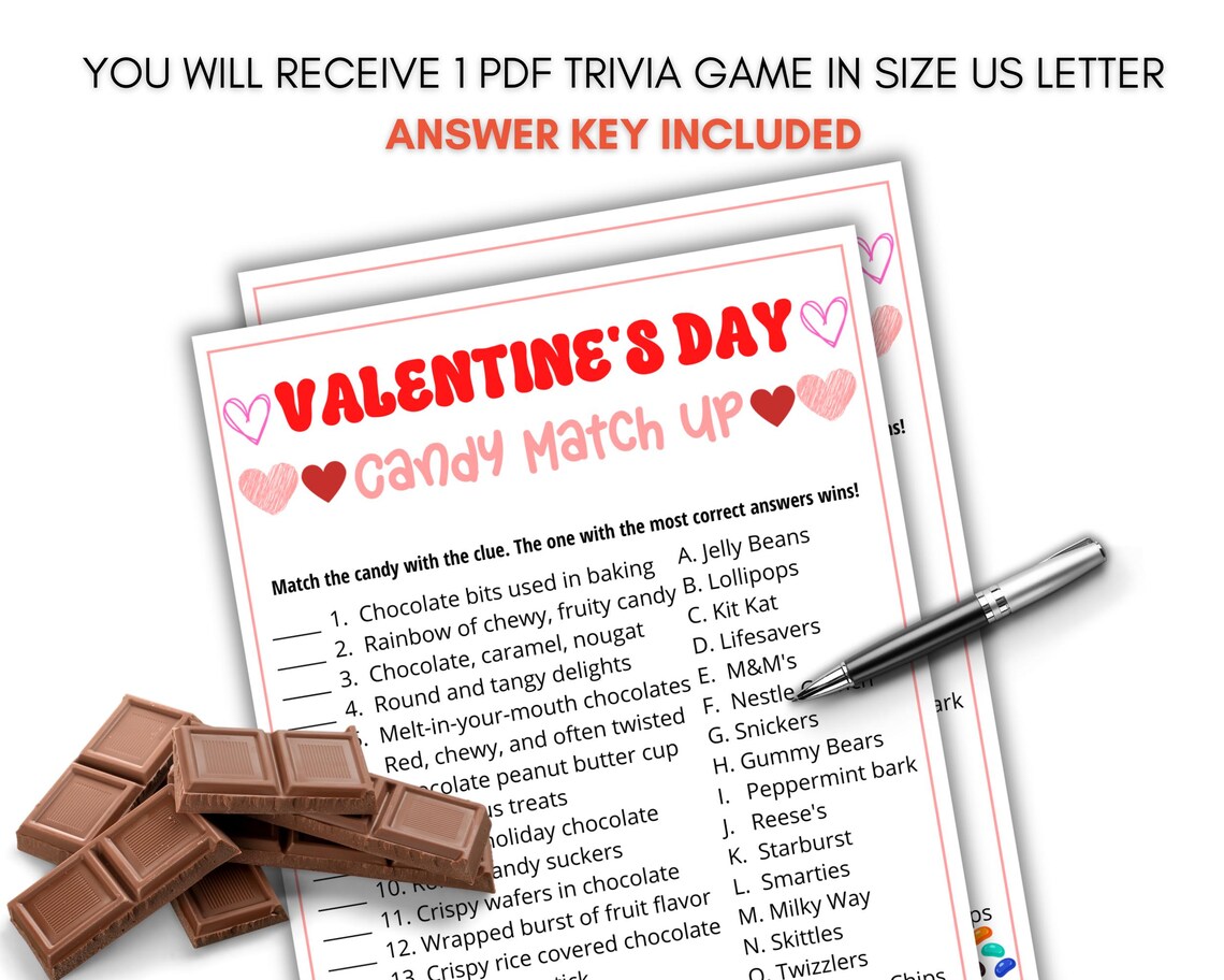 Valentine's Day Candy Game, Galentine's Party Game, Winter Candy Quiz ...