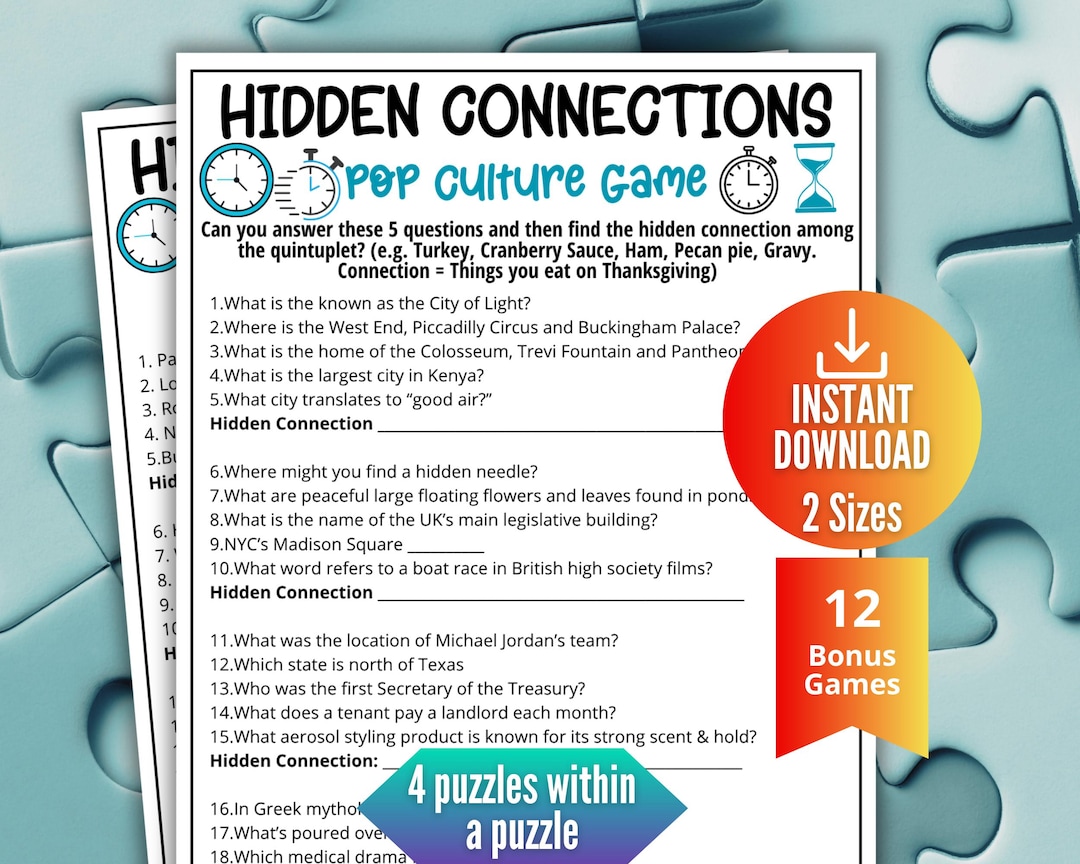 Pop Culture Trivia Game, Hidden Connection Puzzles,printable Quiz for ...