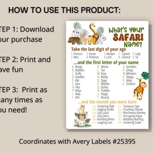 What's Your Safari Name Game WITH NAMETAGS + SIGN, Jungle Baby Shower ...