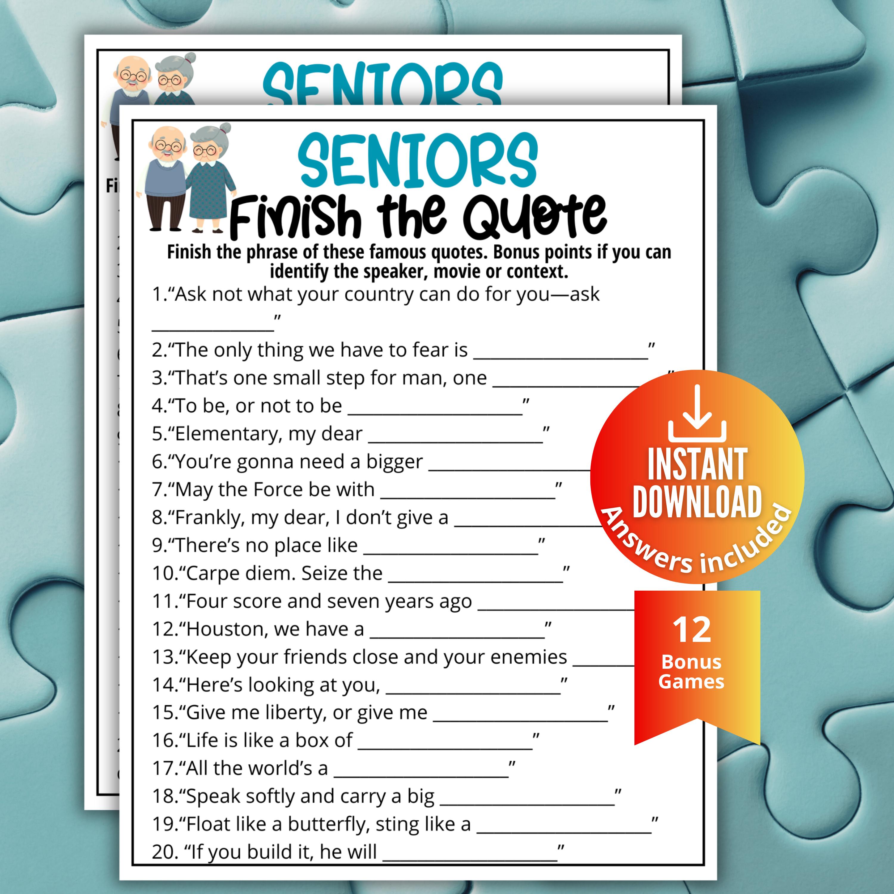 Senior Finish the Quote Trivia Game,memory Quiz for Older Adults ...